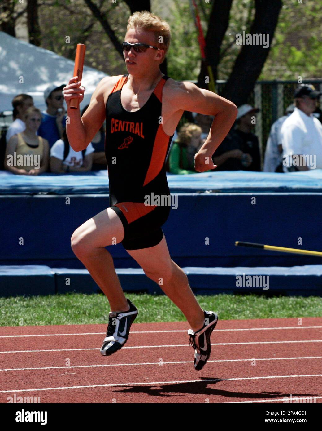 Greeley Central's Michael Cramer runs out the first leg of the 800 ...