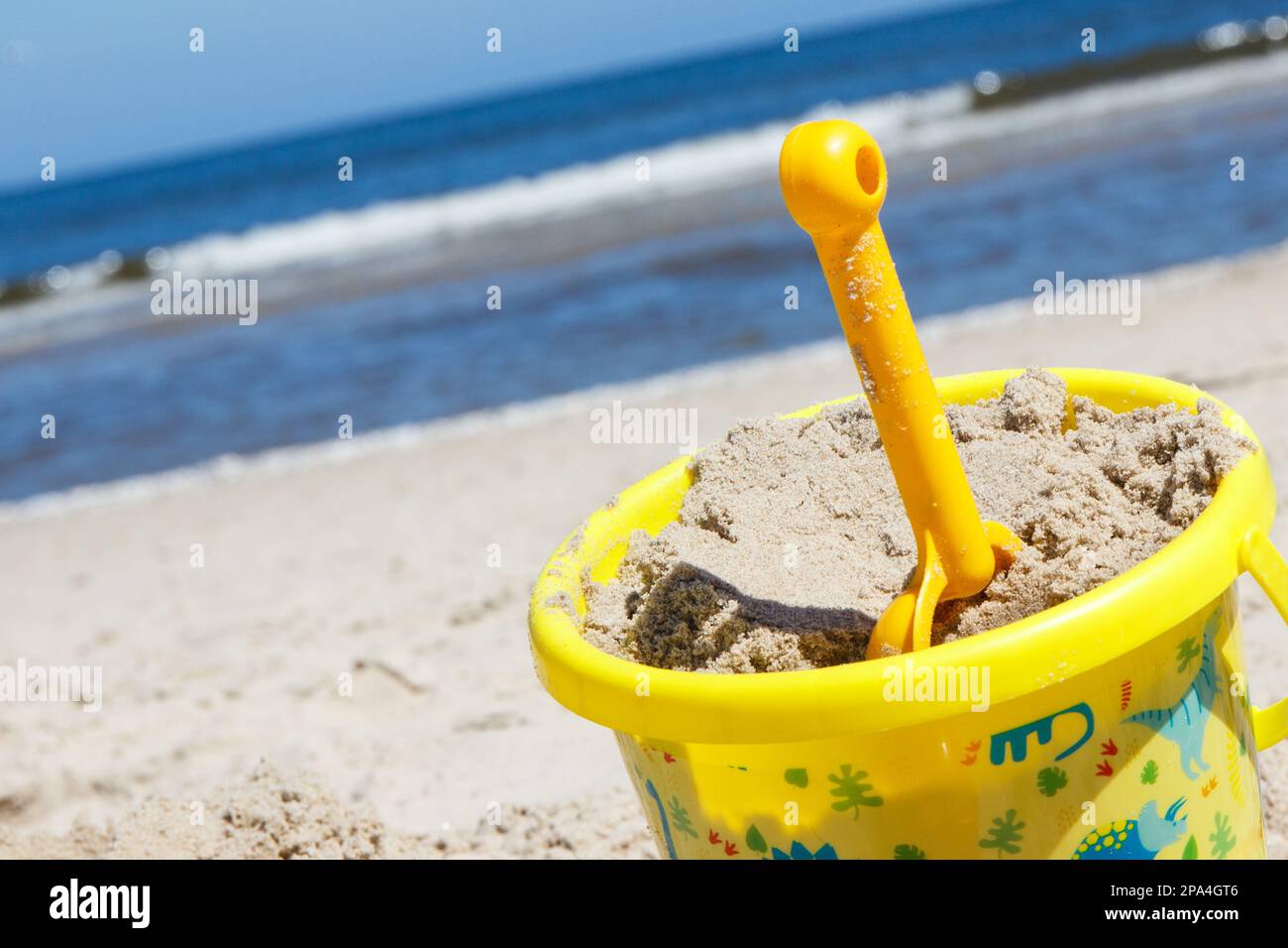 Plastic bucket with showel using for relax and playing on sand at beach ...