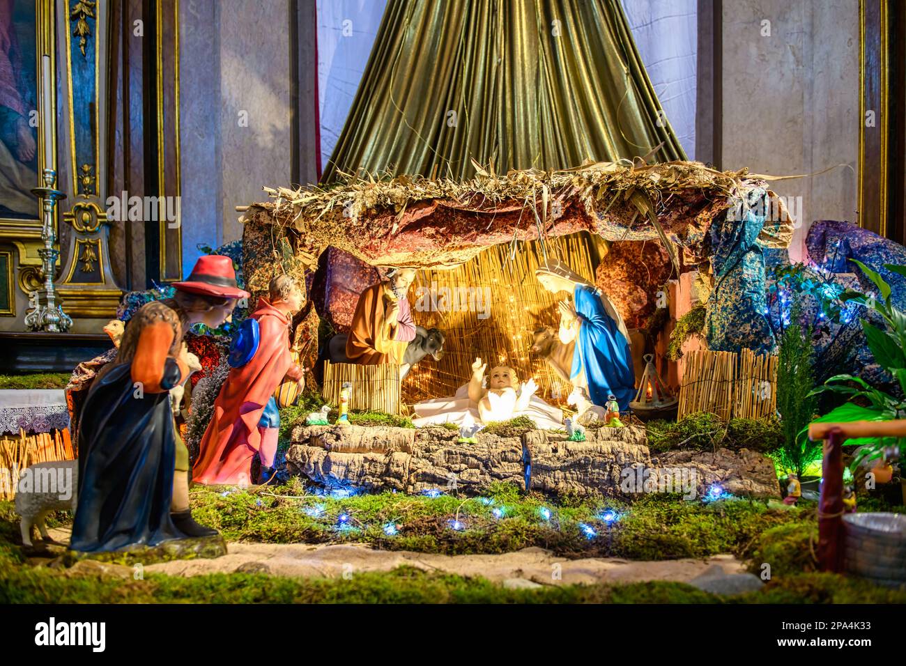 Nativity scene in the interior of the Catholic temple and landmark ...