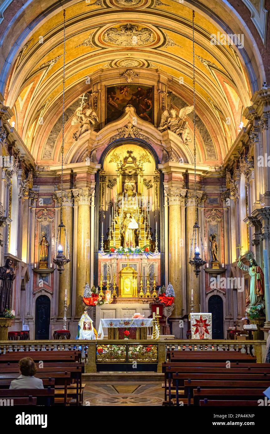The front altar inside of the Catholic temple. A view of part of the ...