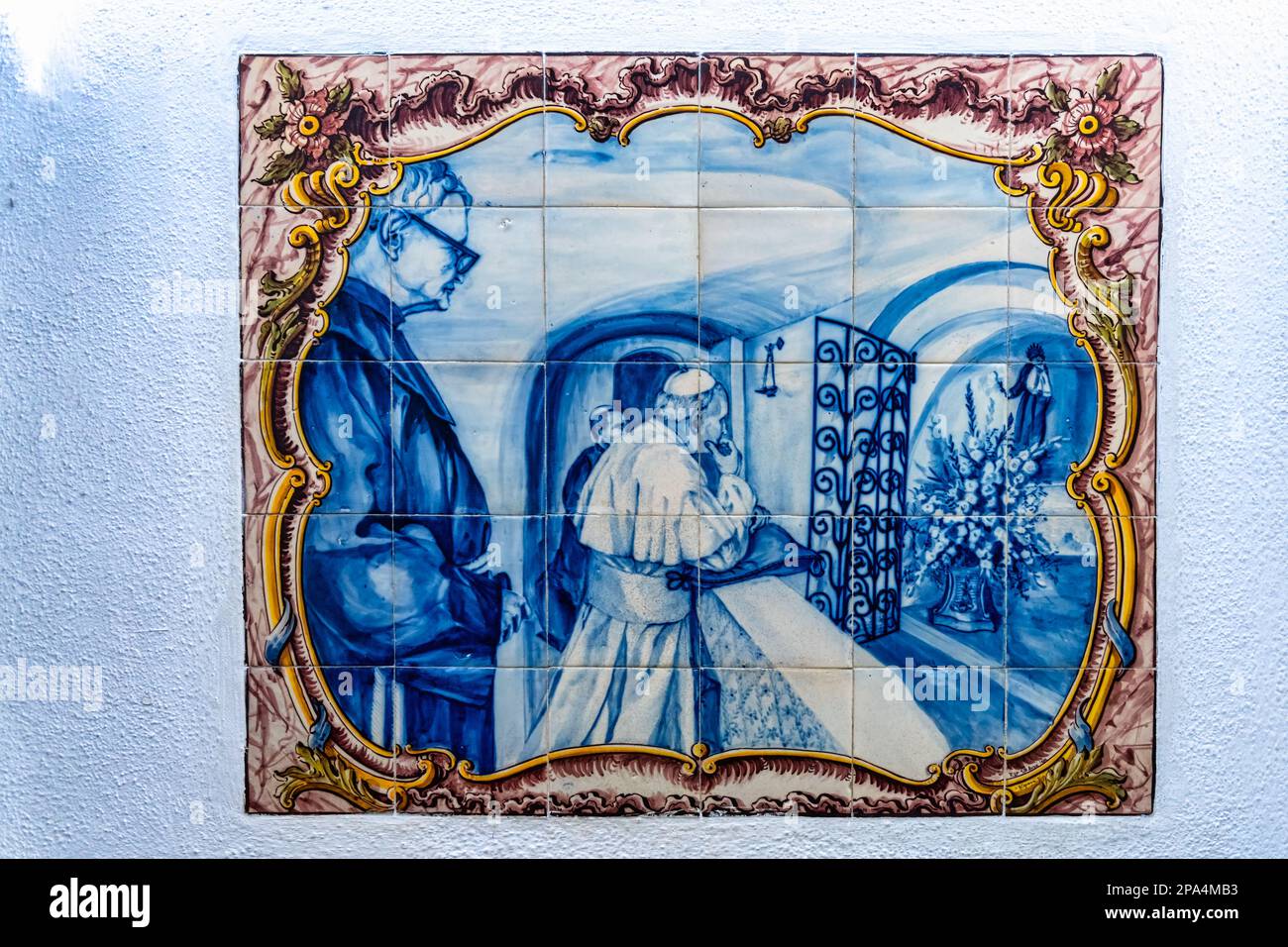 Ceramic tile piece of art depicting a a Catholic priest and another ...