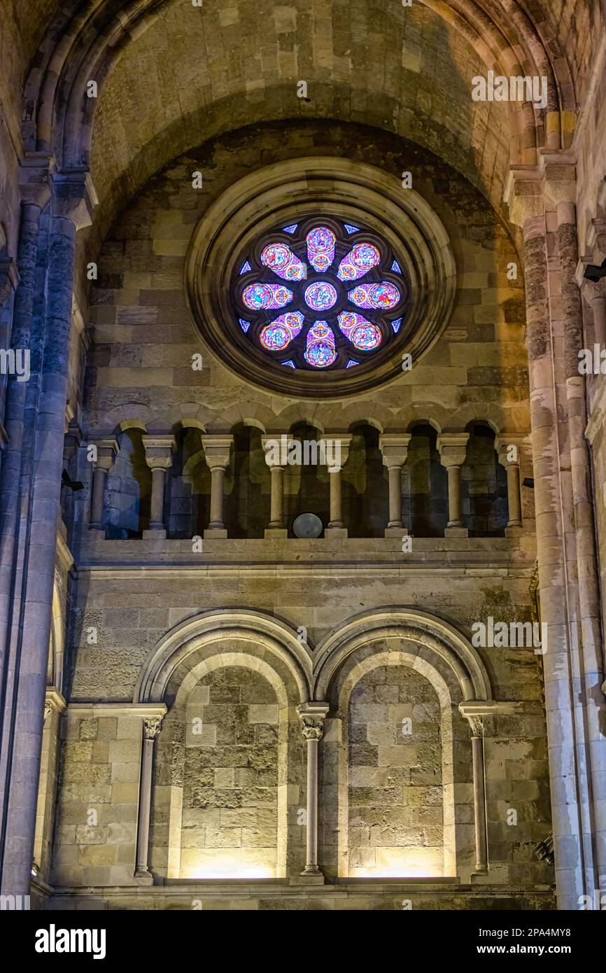 Interior view of the stained glass skylight from the inside of the Se ...