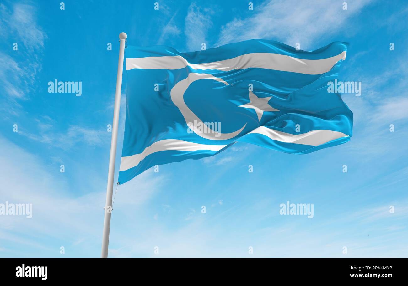 official flag of Iraqi Turkmen Front Turkey at cloudy sky background on ...
