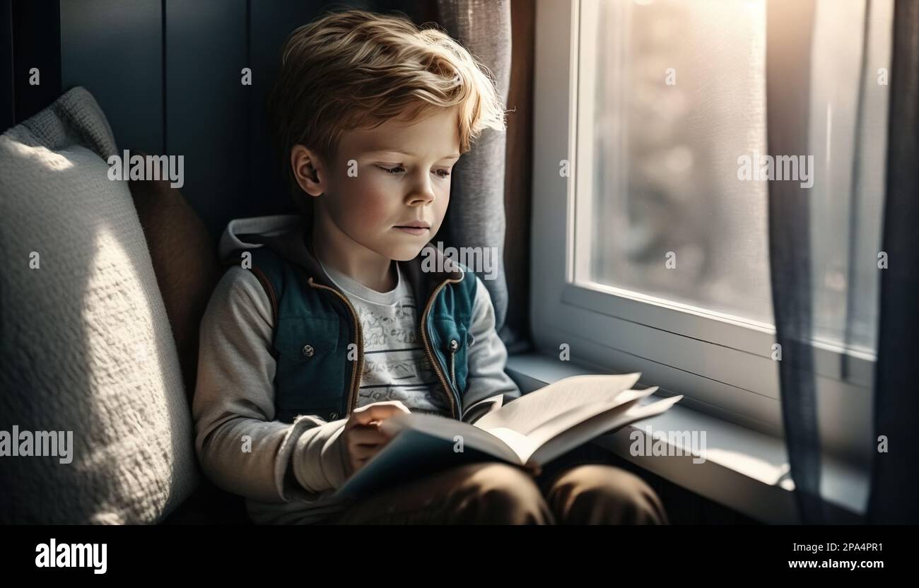 Boy by the Window Stock Photo - Alamy