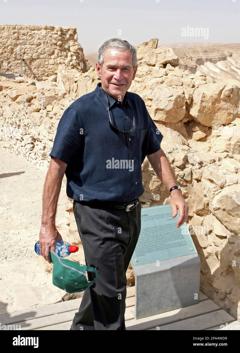 U.S. President George W. Bush tours the historic fortress of Masada ...