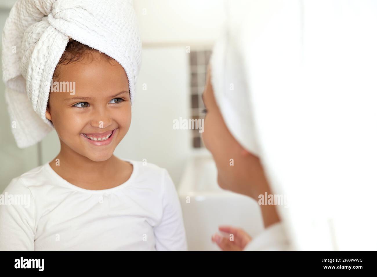 Hygiene, washing hair and grooming with haircare routine in a mother ...