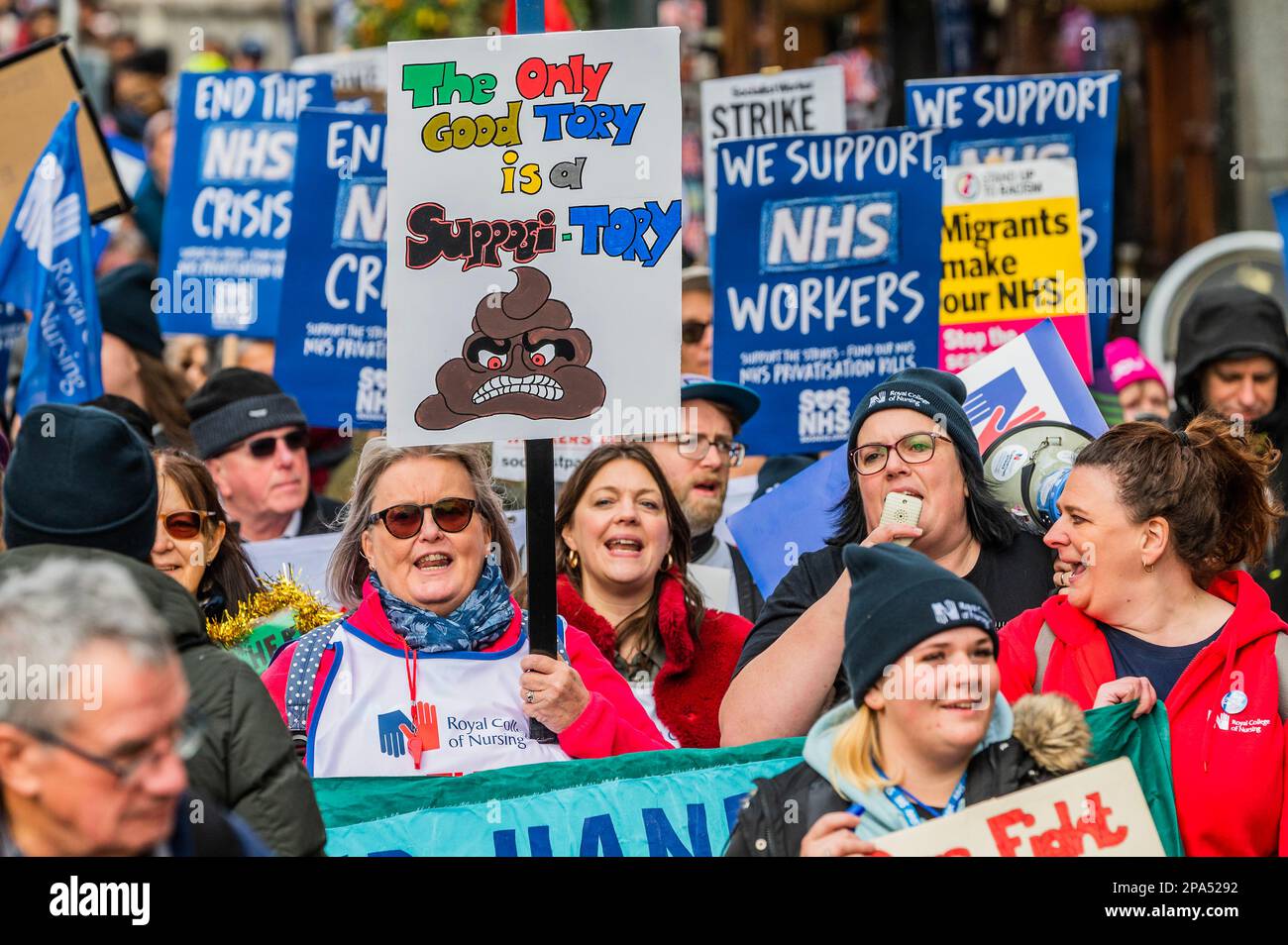 London, UK. 11th Mar, 2023. Marching down Whitehall - Save our NHS ...