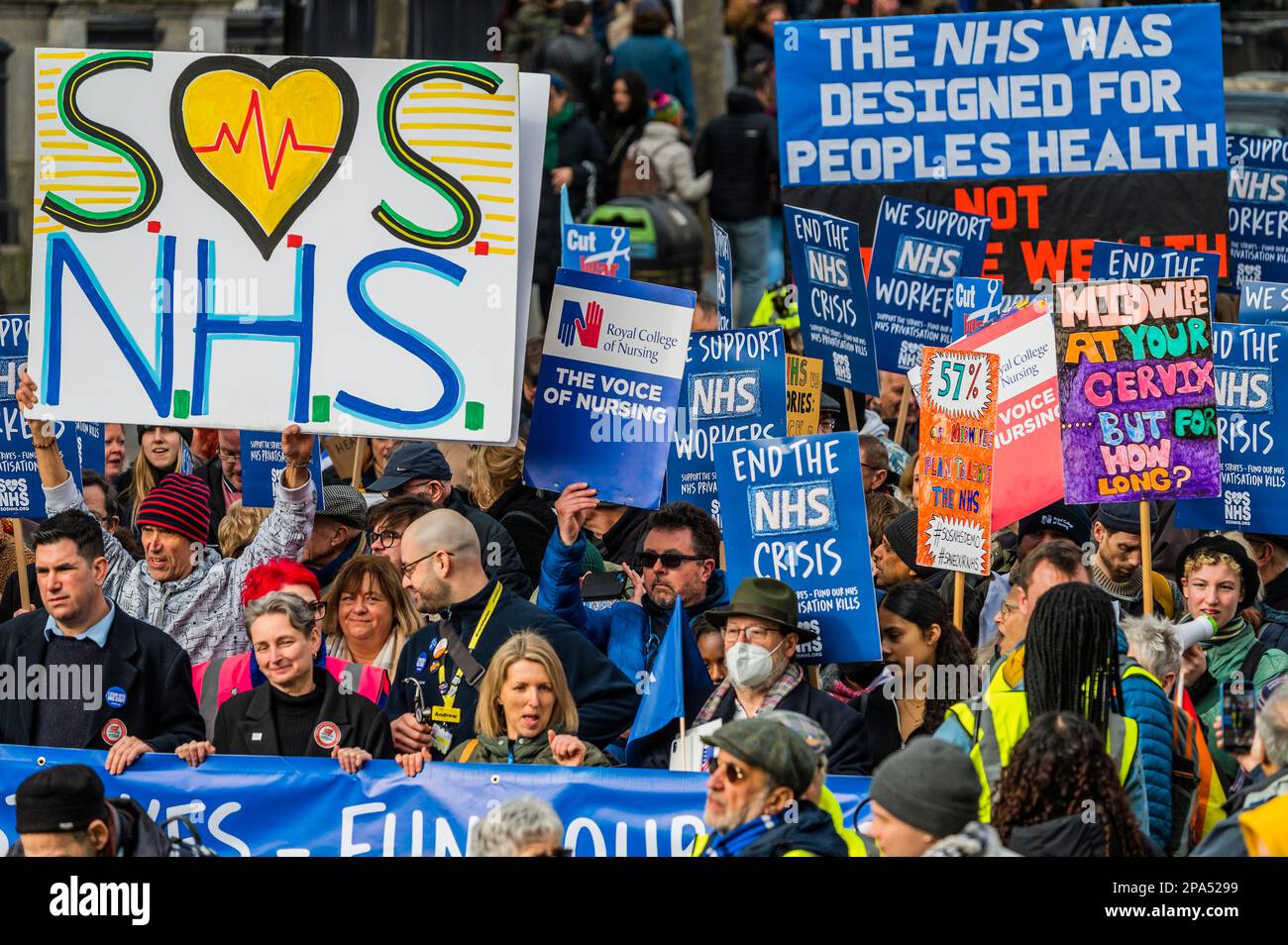 London, UK. 11th Mar, 2023. Marching past Trafalgar Square - Save our ...