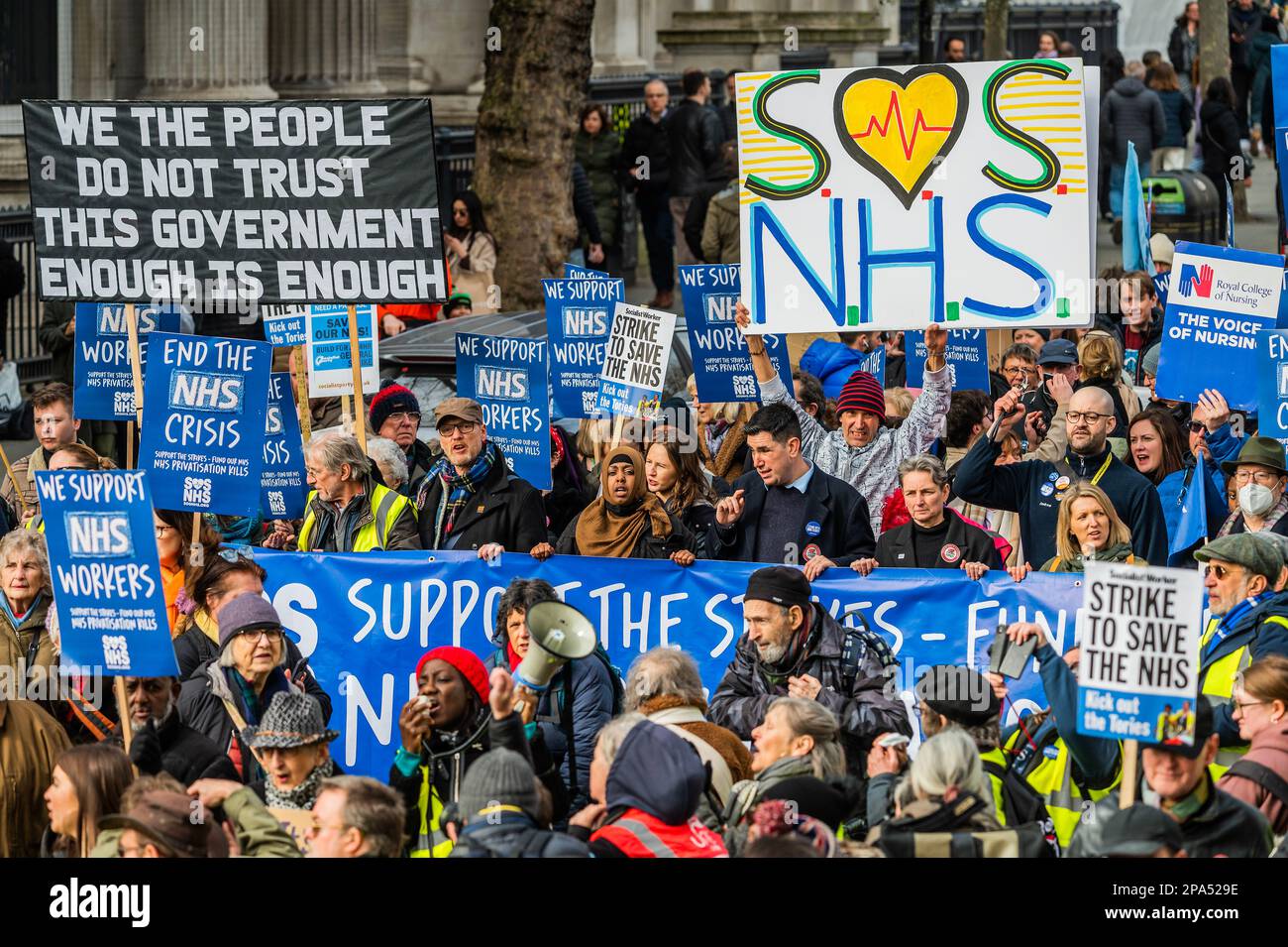 London, UK. 11th Mar, 2023. Marching past Trafalgar Square - Save our ...