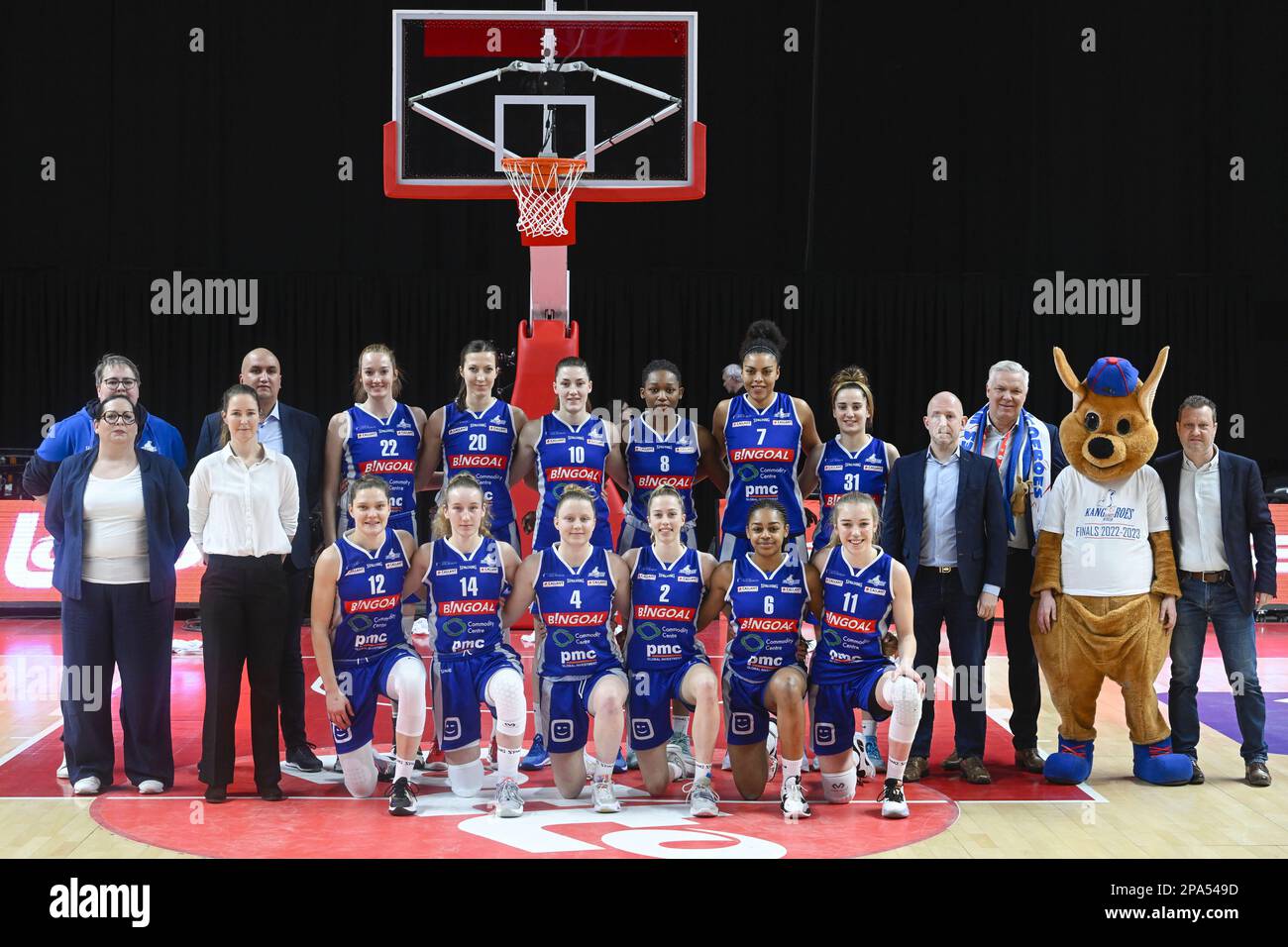 Kangoeroes Basket Mechelen's team picture before a basketball match between Castors Braine and ...