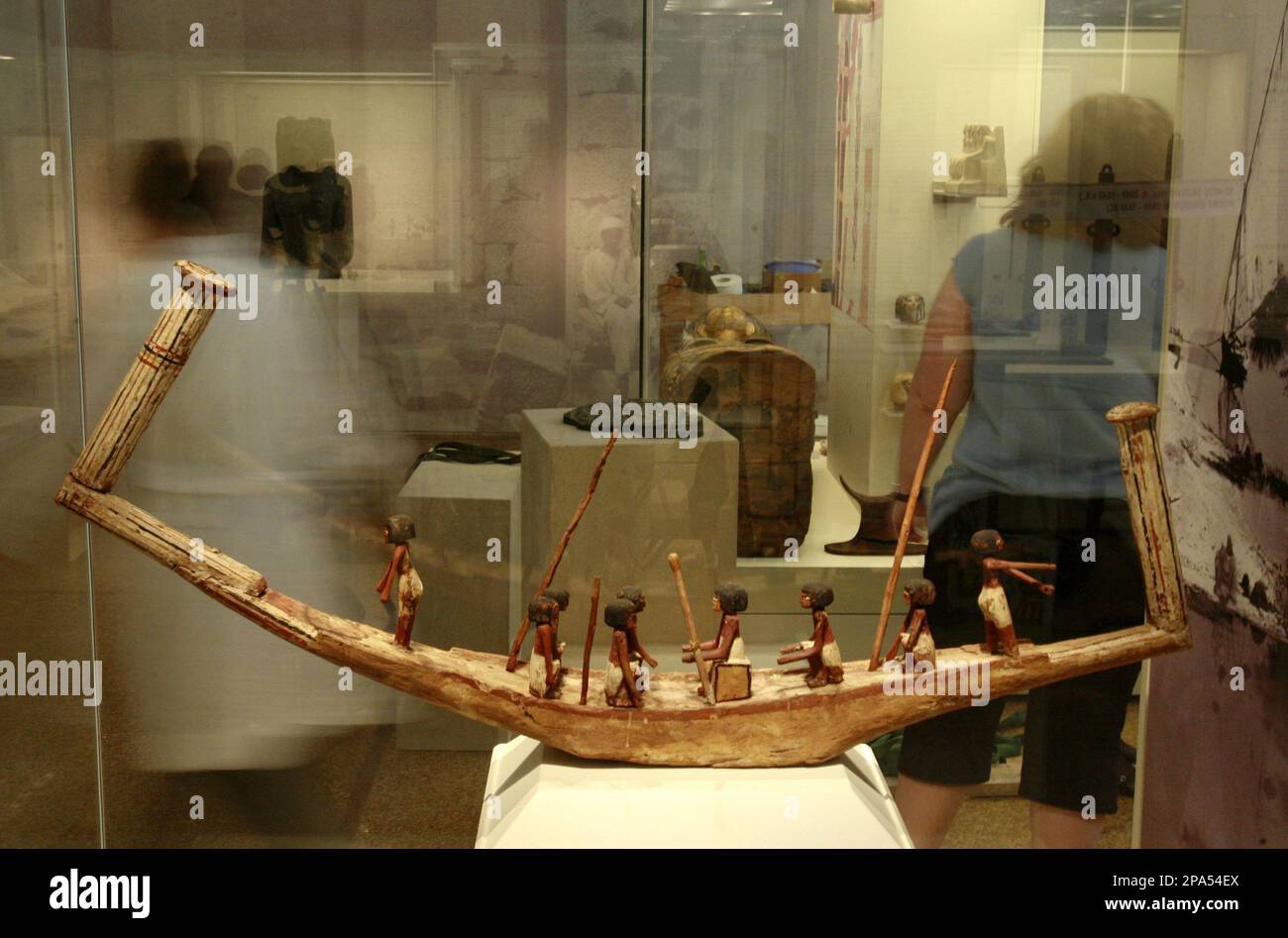 An ancient Egyptian wooden model of a boat is displayed at the National ...