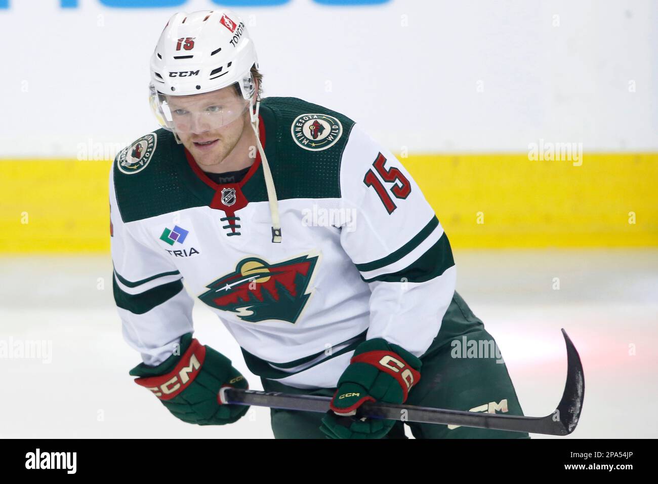 NHL profile photo on Minnesota Wild player Mason Shaw at a game against ...