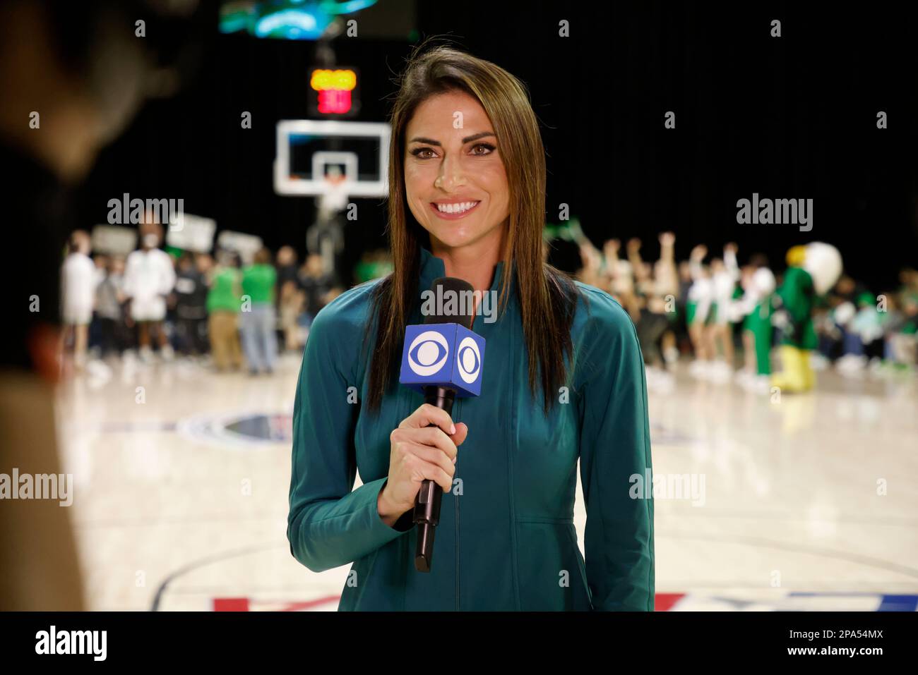 CBS reporter Jennifer Dell reports during the first half of a ...