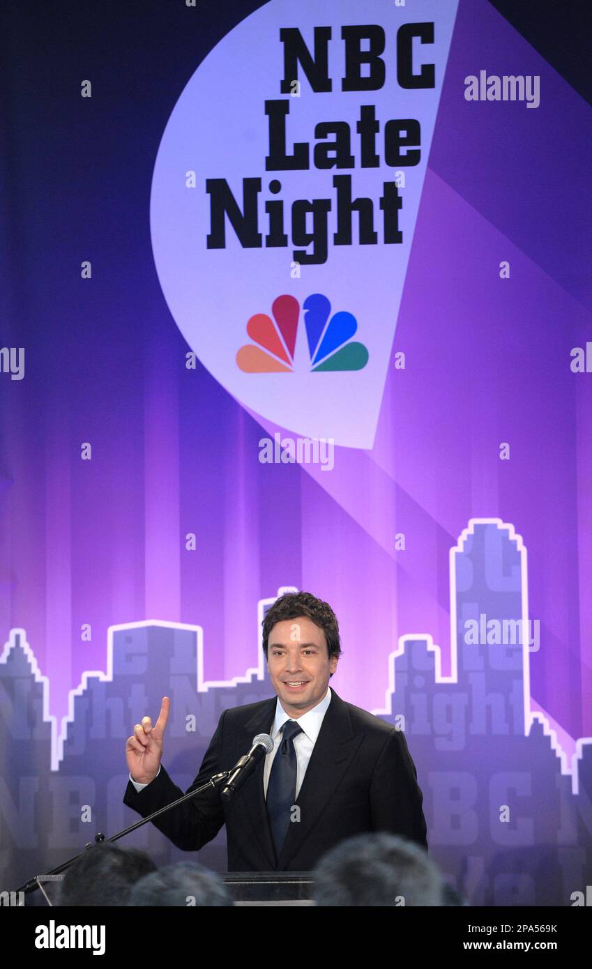 TV Personality Jimmy Fallon speaks at a news conference on Monday, May ...
