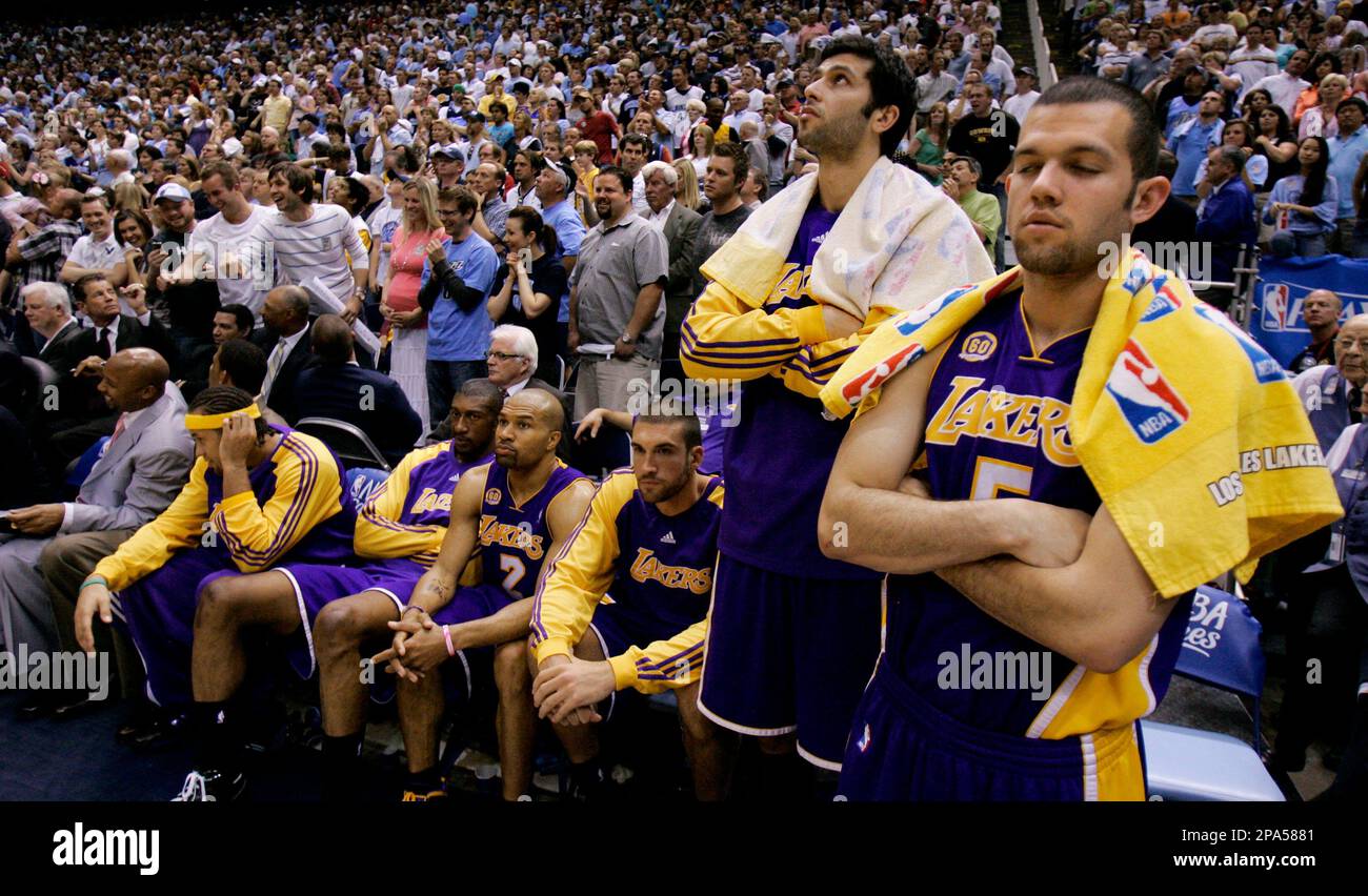 The Los Angeles Lakers bench reacts to the Utah Jazz approaching the ...