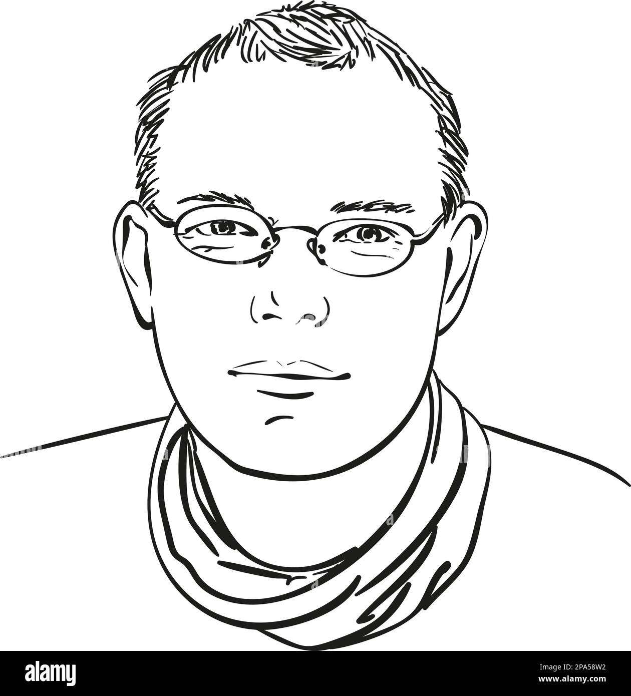 Young man in glasses hand drawn isolated, Vector sketch line art ...
