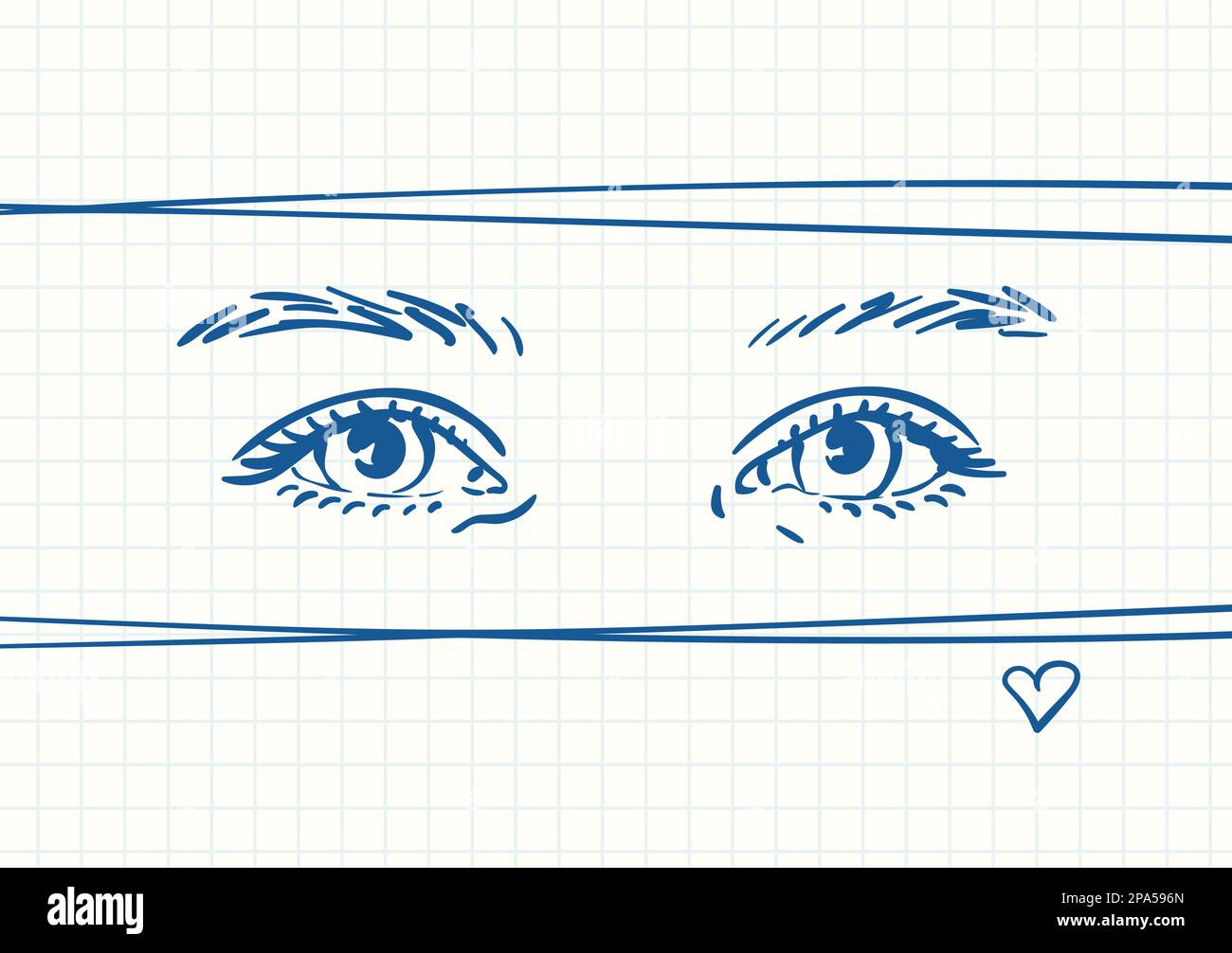 Beautiful eyes of teenage girl drawn between two horizontal lines and ...