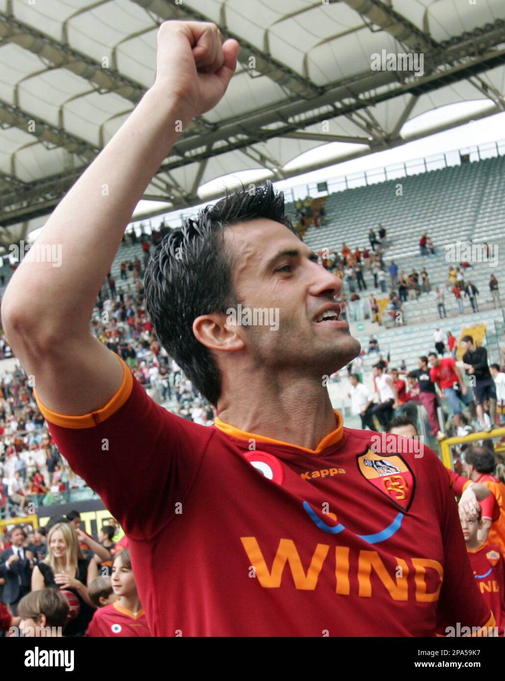AS Roma defender Christian Panucci cheers fans at the end of the ...