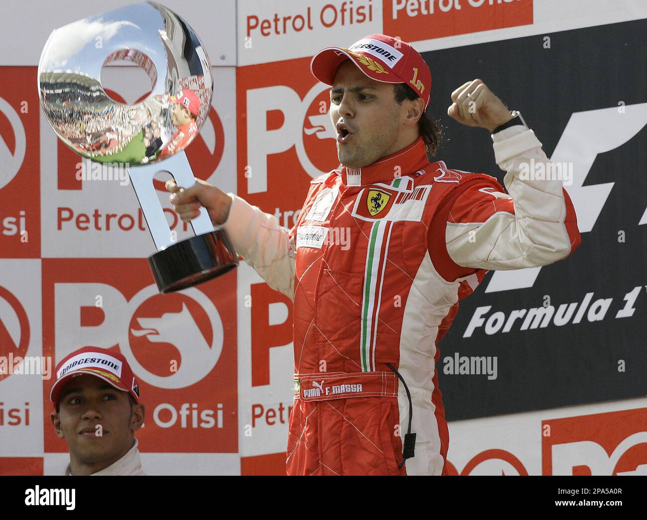 Ferrari Formula One driver Felipe Massa of Brazil celebrates during the ...