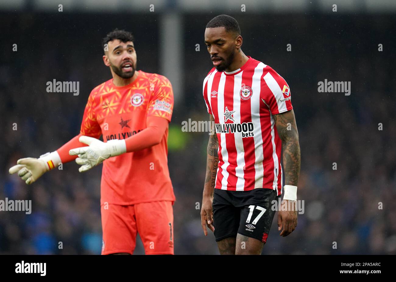 Brentford goalkeeper David Raya (left) and Ivan Toney during the Premier League match at ...