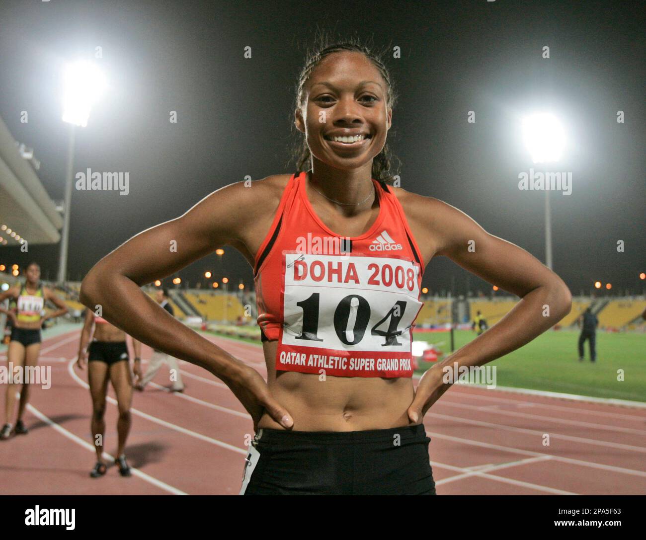 U.S. Olympics track and field team member Allyson Felix celebrates ...