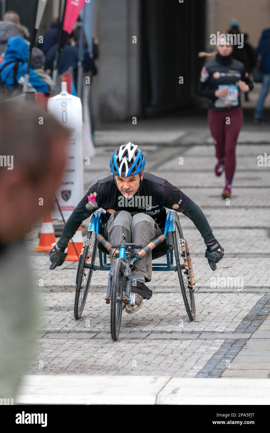 Ostrava, Czechia - 02.04.2023: Vertical shot of middle aged disabled ...