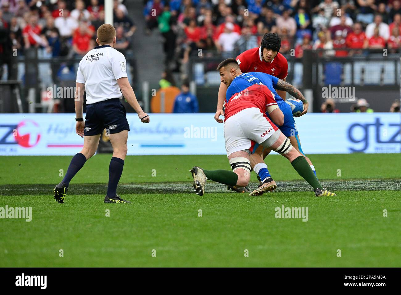 Pierre Bruno of Italy and Adam Beard of Wales during Guinnes Six ...