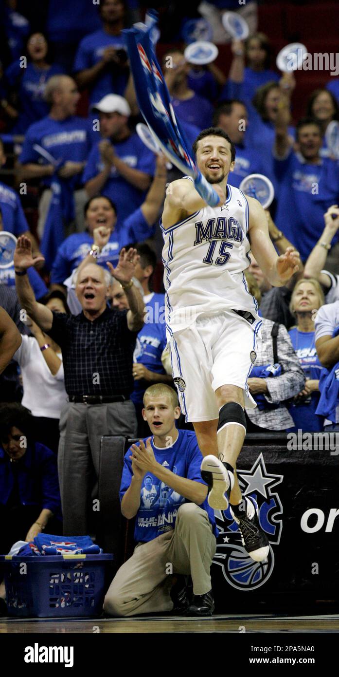 Orlando Magic forward Hedo Turkoglu, of Turkey, jumps in celebration as ...