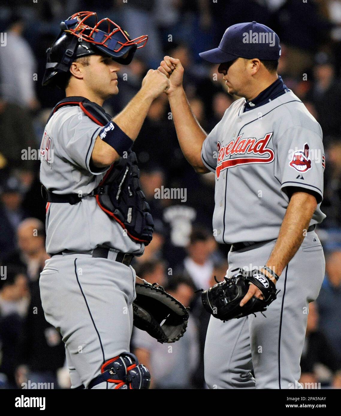 Cleveland Indians pitcher Rafael Betancourt, right, and catcher Kelly ...