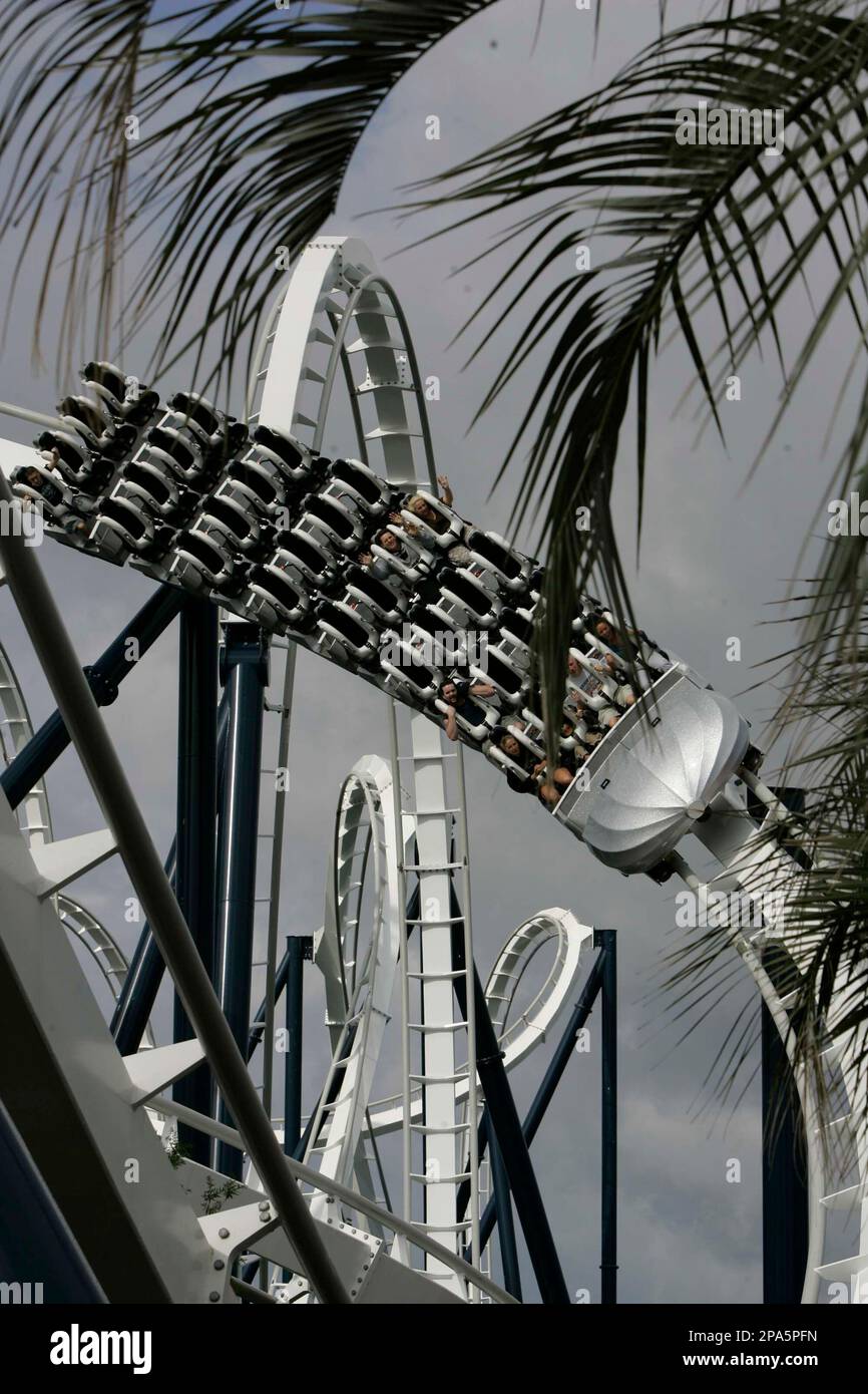 Visitors ride The Led Zeppelin roller coaster ride at Hard Rock Park ...