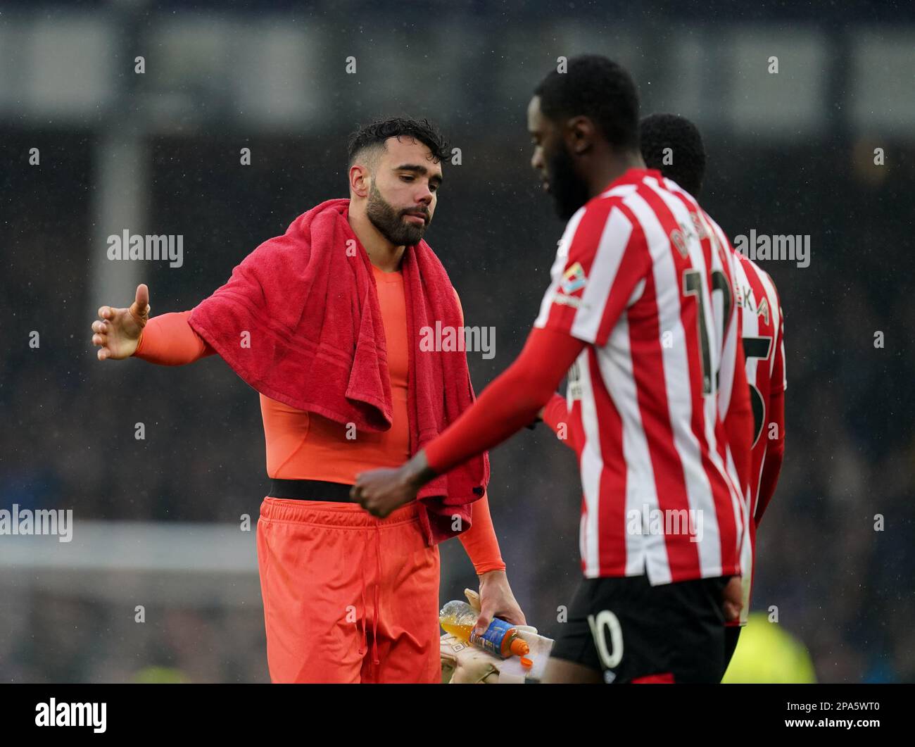 Brentford goalkeeper David Raya looks dejected after the Premier League match at Goodison Park ...