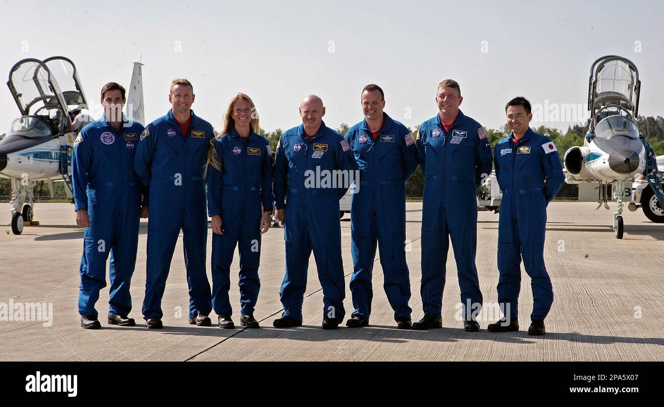 Space shuttle Discovery crew from left, mission specialist Greg ...