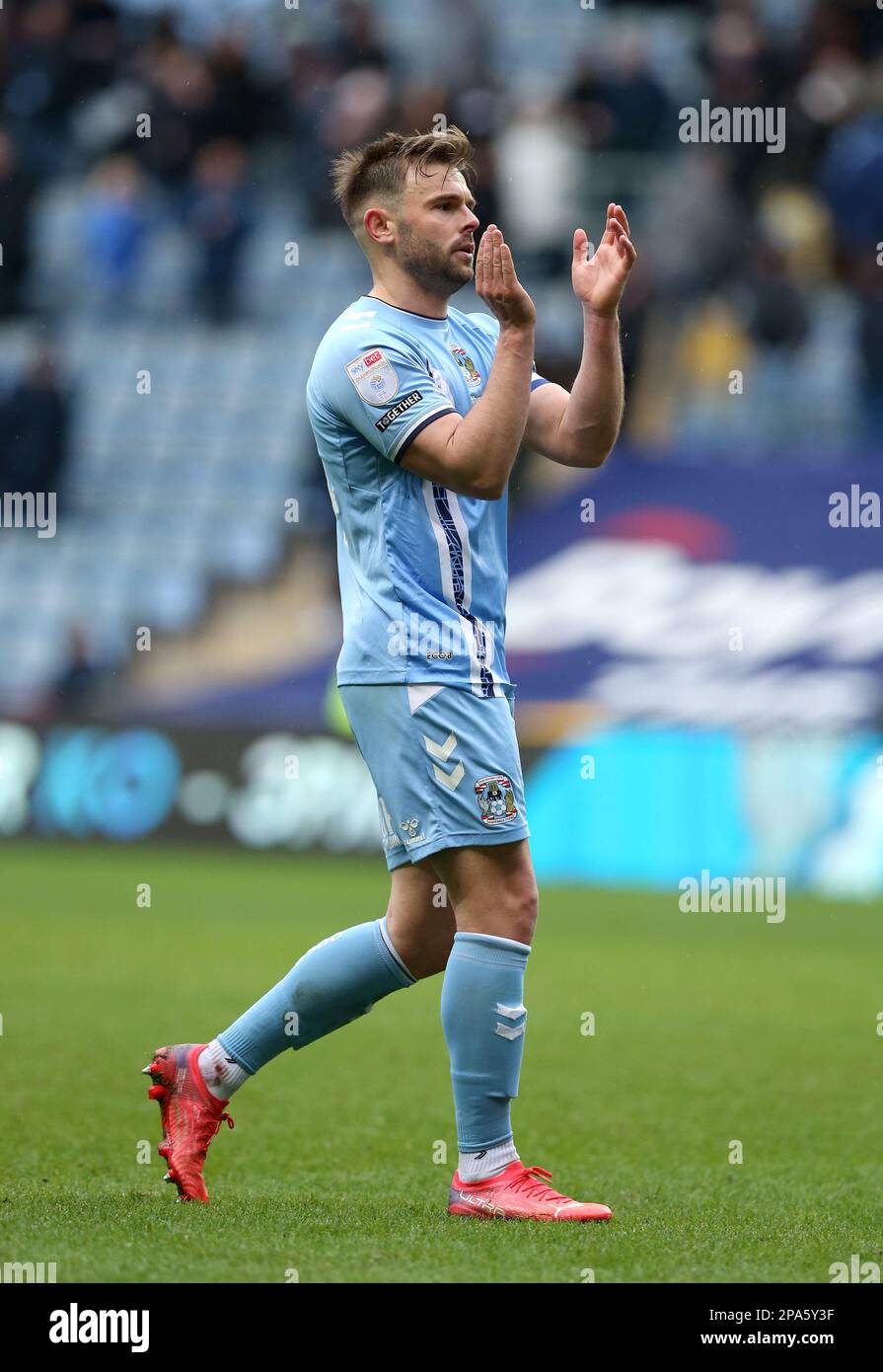 Coventry City's Matthew Godden applauds the fans after the final ...