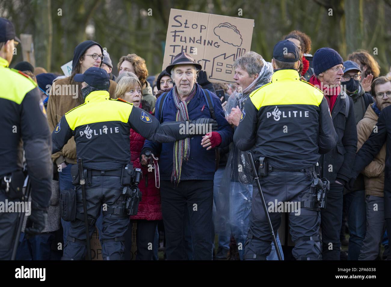THE HAGUE - Extinction Rebellion (XR) climate activists at the entrance ...