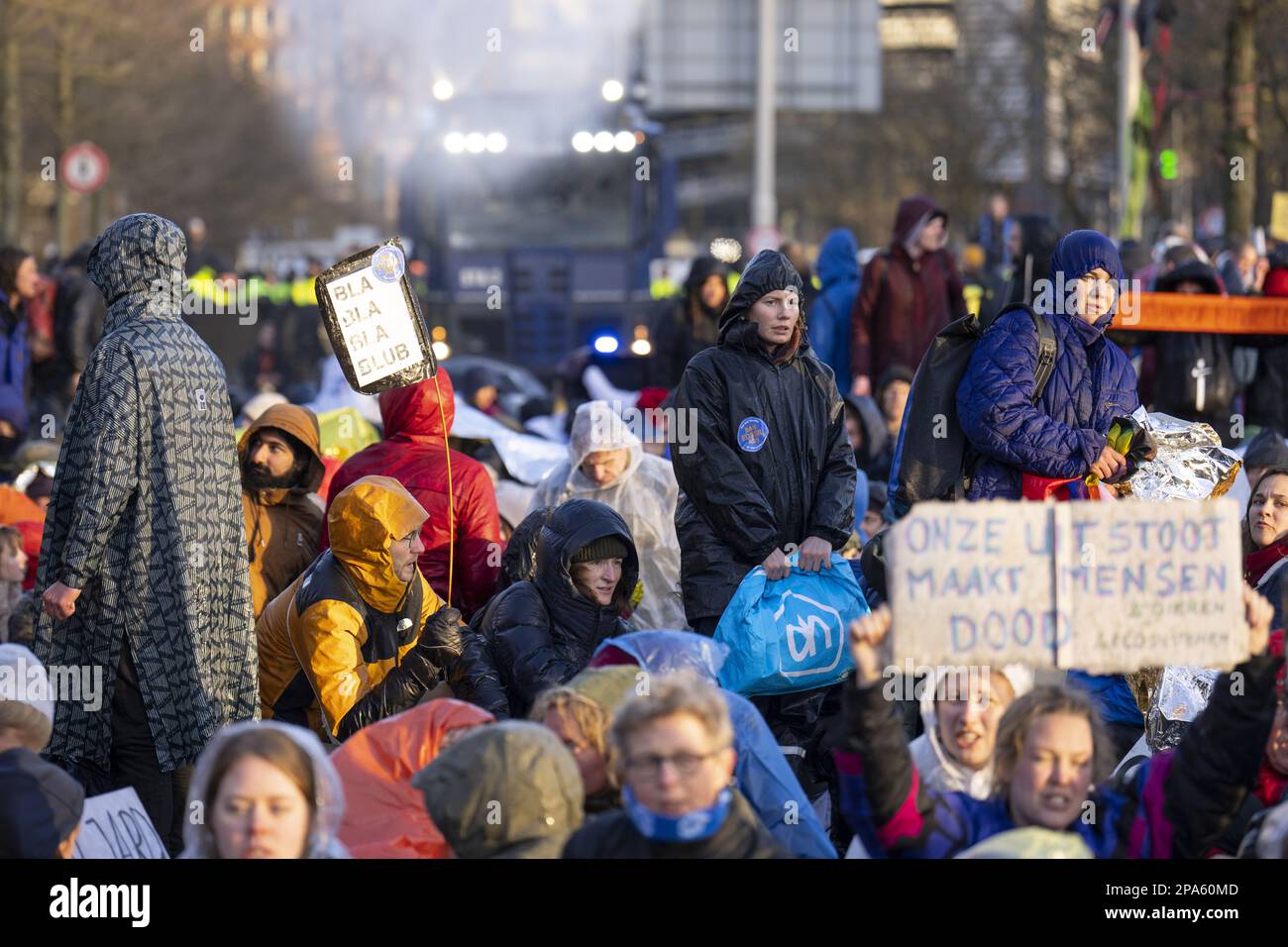 THE HAGUE - Extinction Rebellion (XR) climate activists at the entrance ...