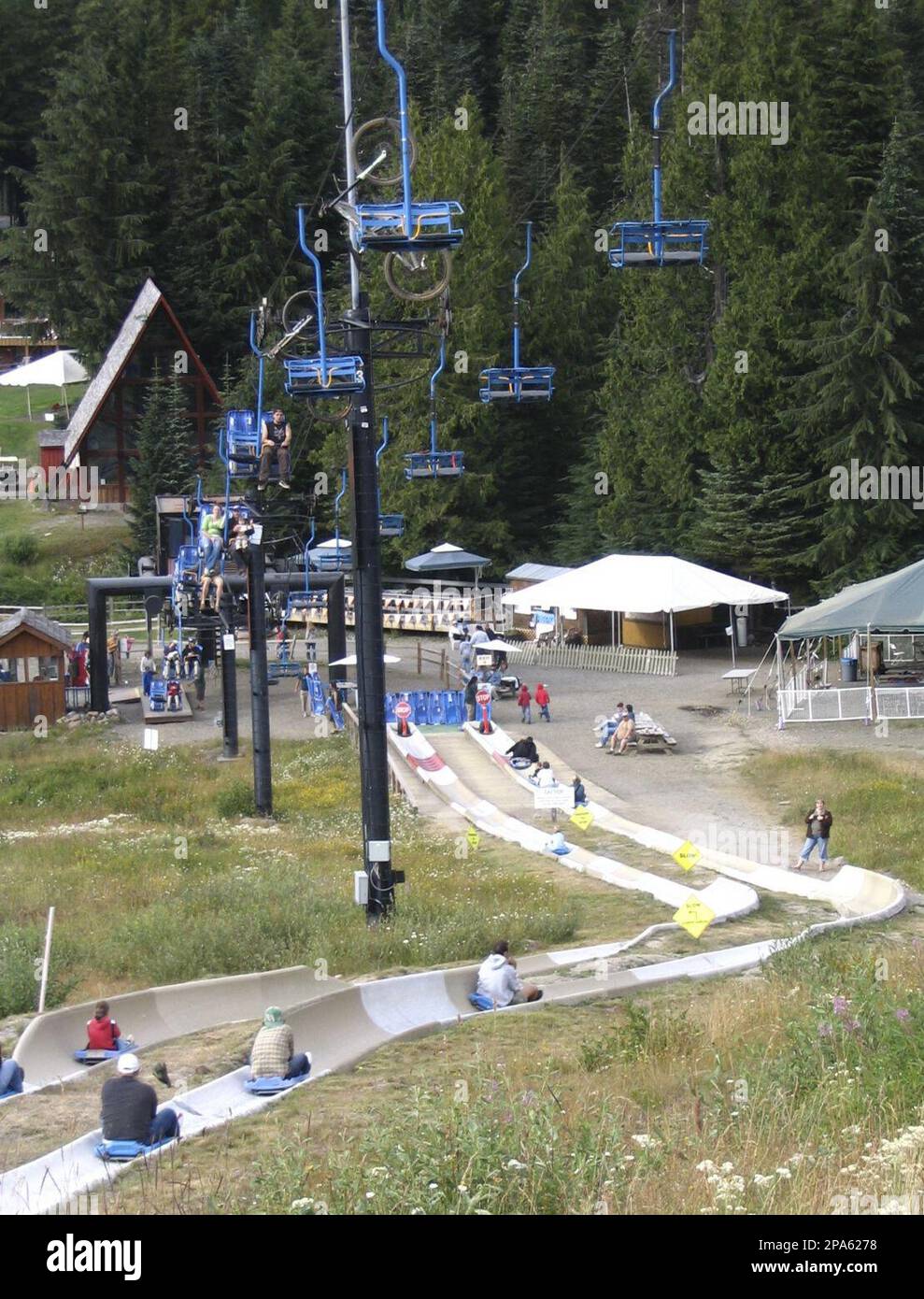 The ski lift and summer alpine slide ride at Mt. Hood Adventure Park is ...