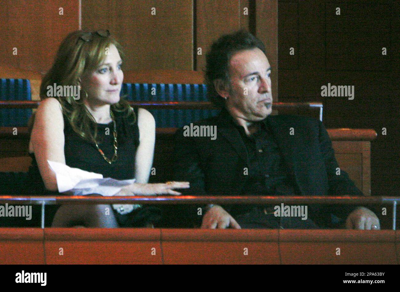 Patti Scialfa and Bruce Springsteen observe from a balcony during the ...