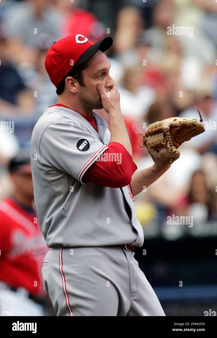Cincinnati Reds relief pitcher Josh Fogg reacts after the Atlanta ...