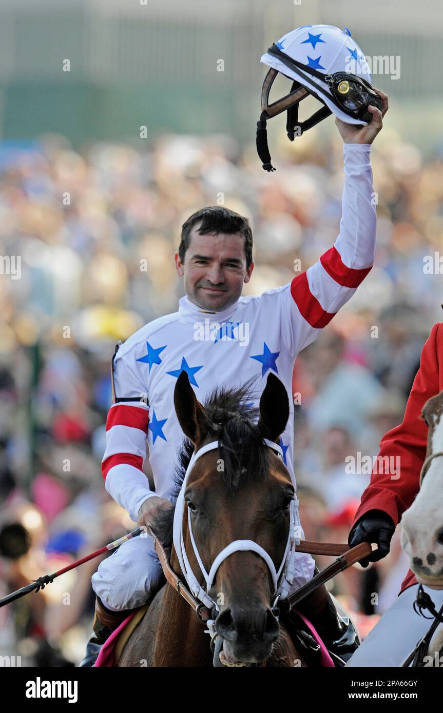 Kent Desormeaux riding Big Brown reacts after a victory in the 134th ...