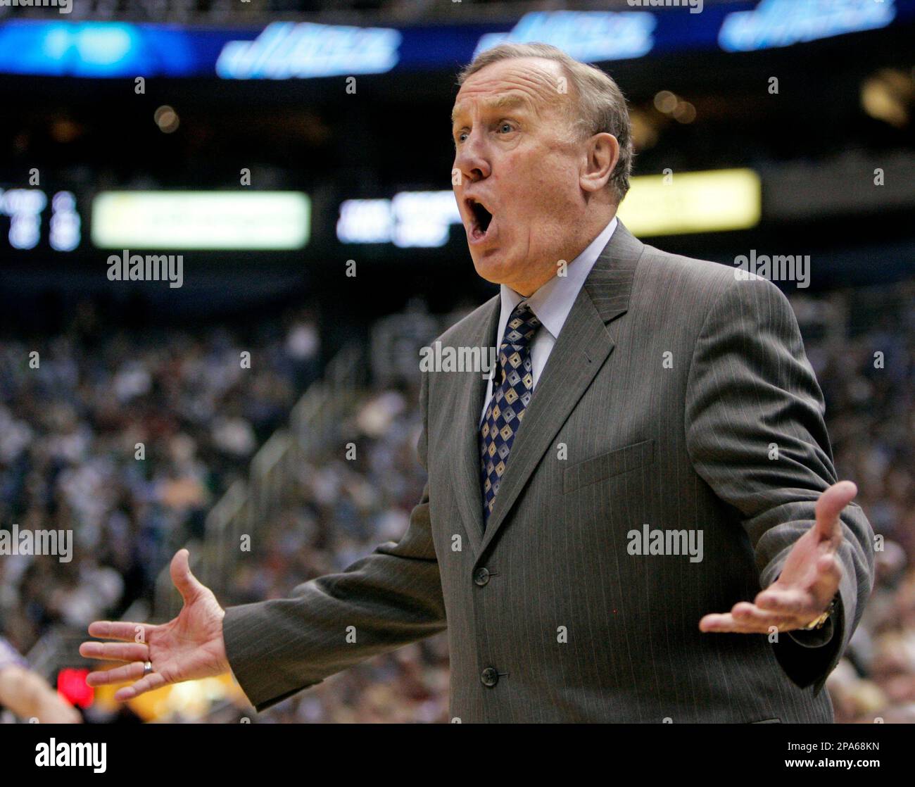 Houston Rockets head coach Rick Adelman reacts to a referee's call ...