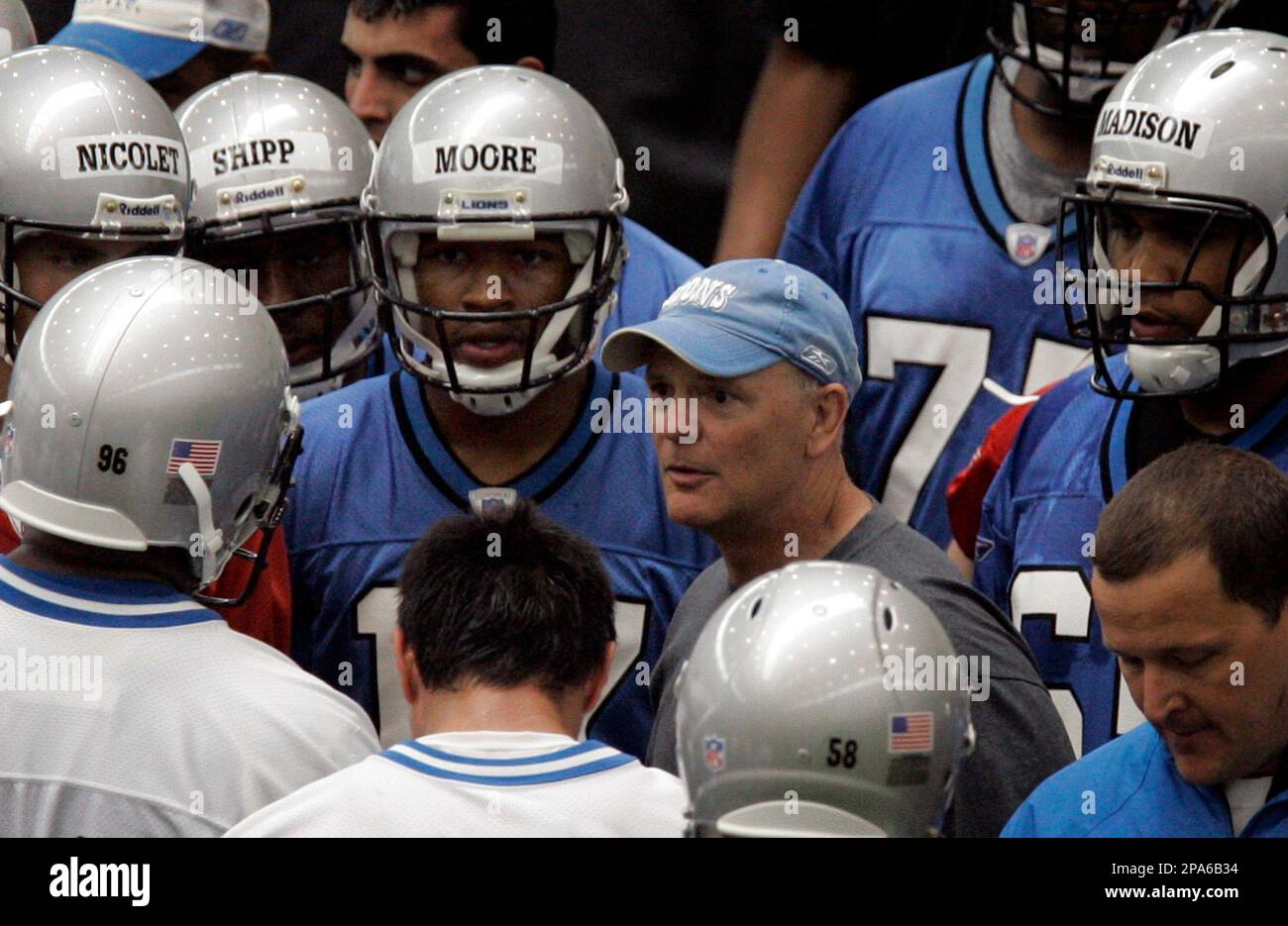 Detroit Lions coach Rod Marinelli talks to prospective team members ...