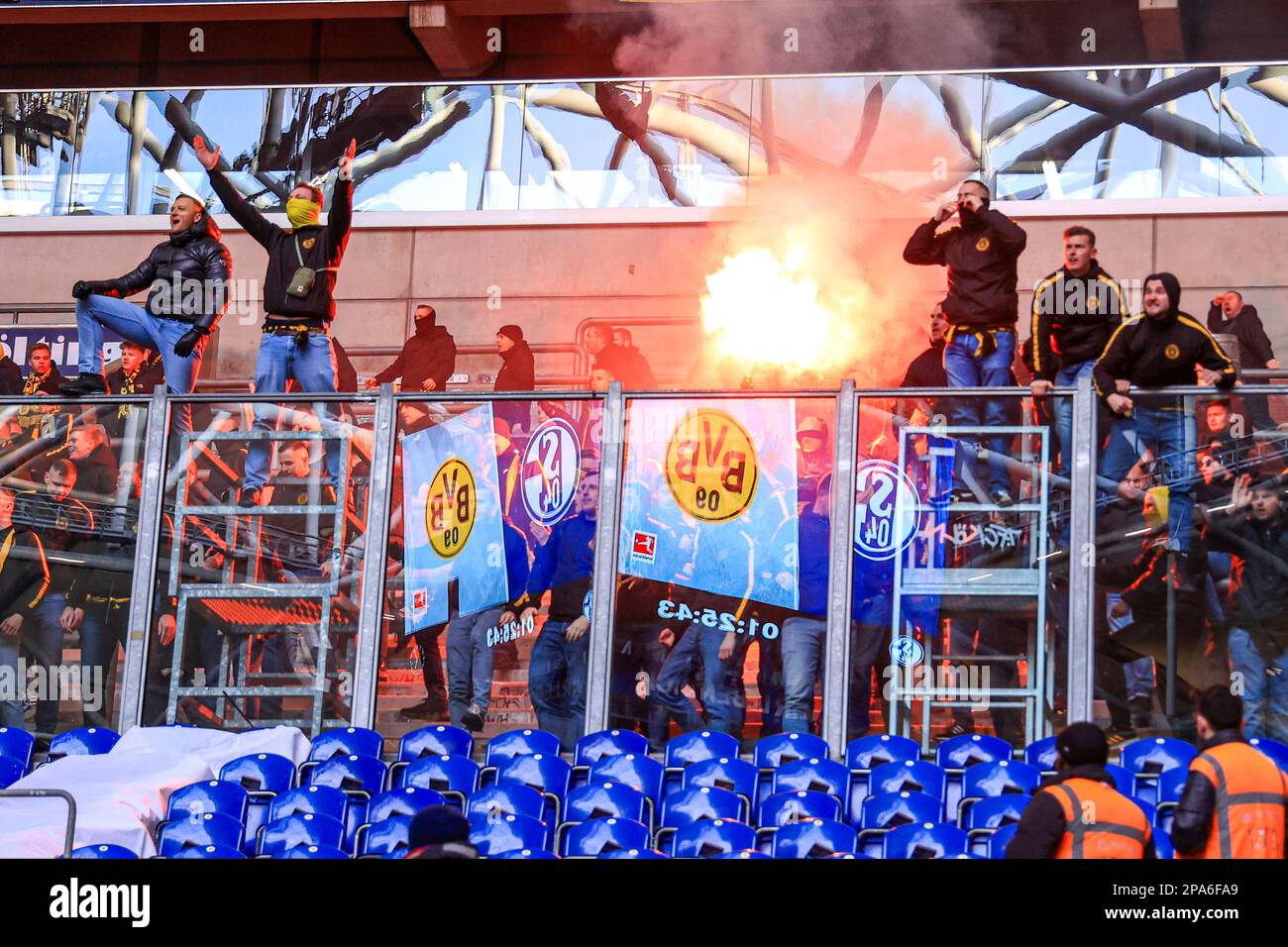 GELSENKIRCHEN, GERMANY - MARCH 11: Borussia Dortmund supporters during ...