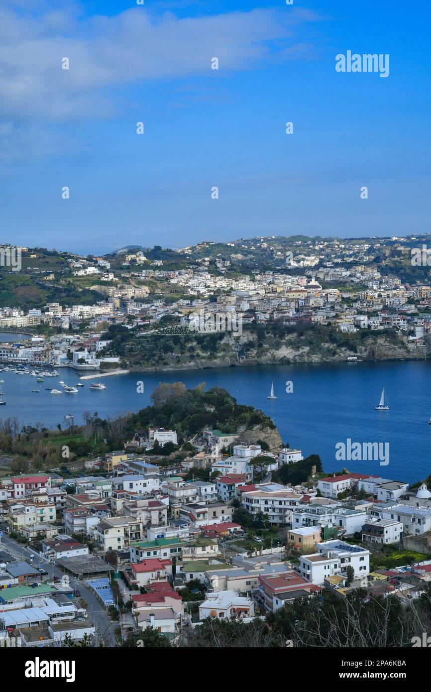 Panorama of the lagoon north of Naples, with a view of the seaside town ...