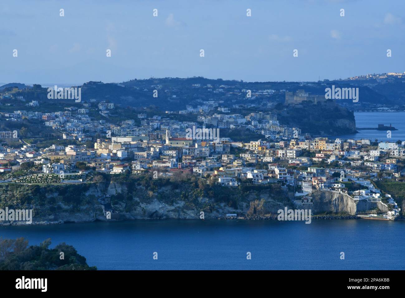 Panorama of the lagoon north of Naples, with a view of the seaside town ...