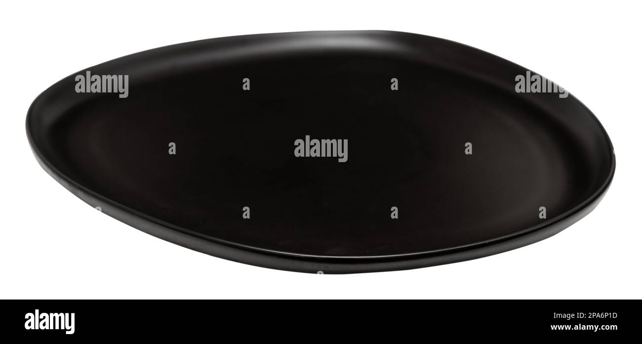 Black empty plate isolated on white background Stock Photo - Alamy