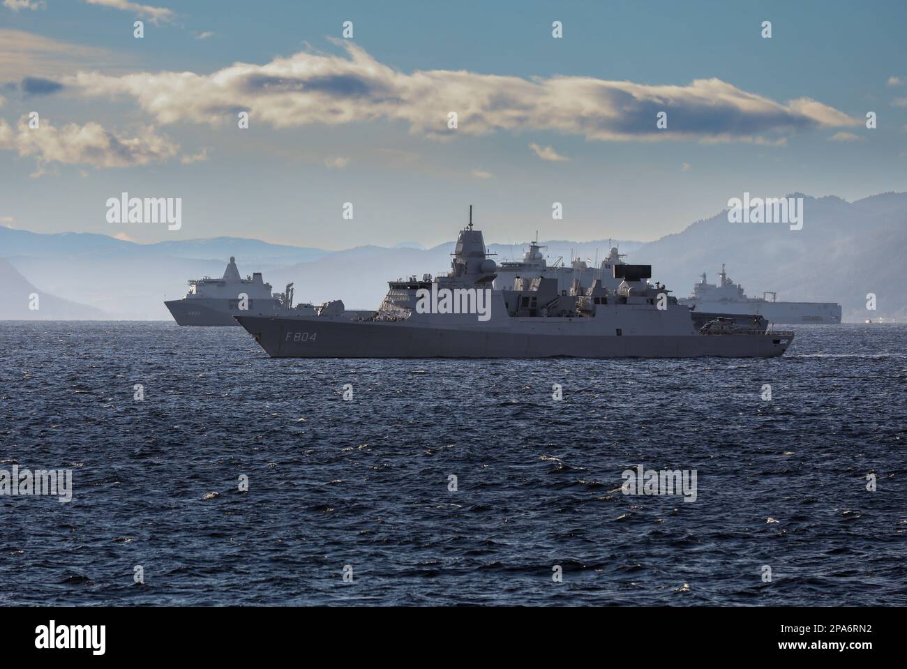 The Dutch frigate HNLMS De Ruyter with the amphipious assault ship ...