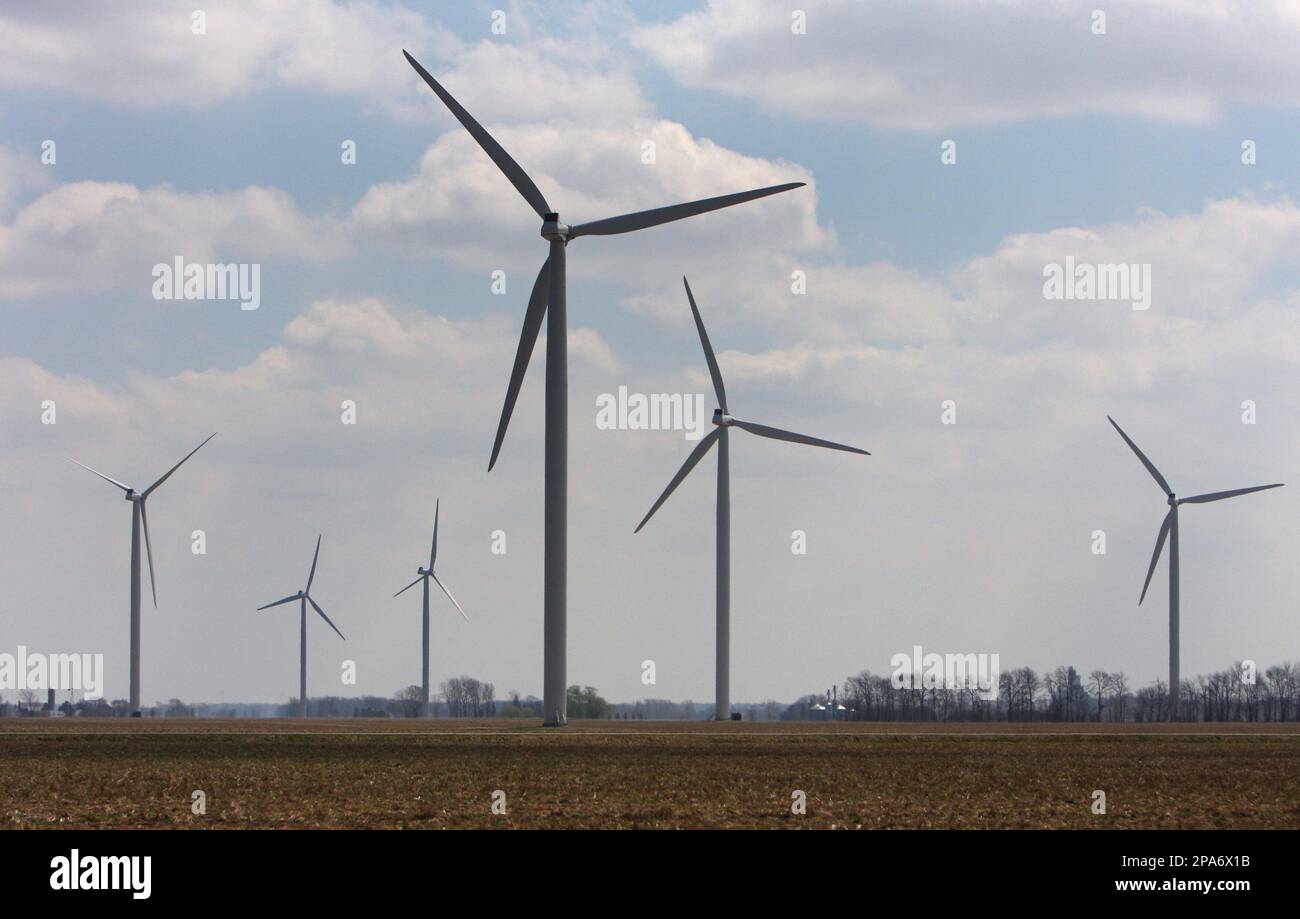 ** ADVANCE FOR MONDAY, APRIL 28 ** Wind turbines are seen Monday, April ...