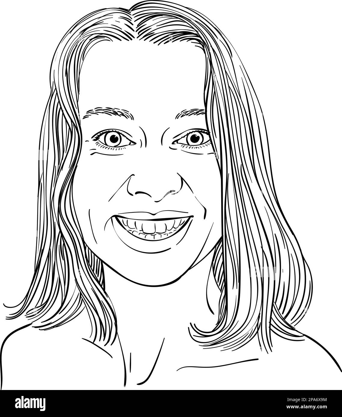 Sketch Of Beautiful Happy Young Woman Portrait Hand Drawn Vector