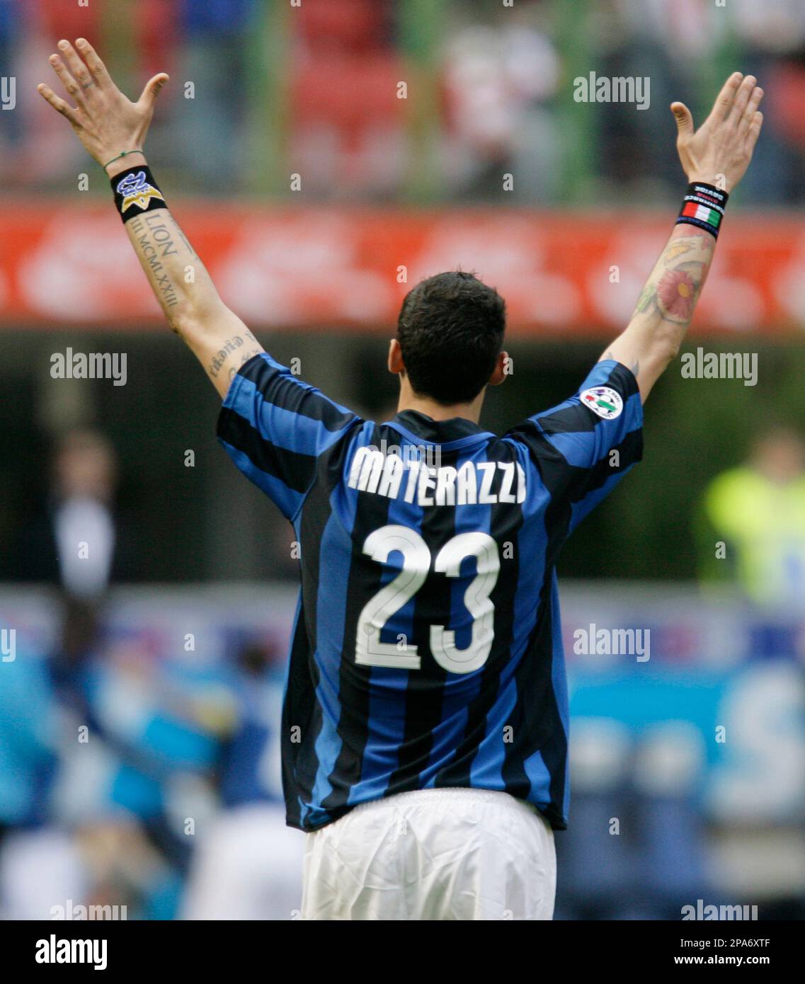 Inter Milan defender Marco Materazzi celebrates after scoring against ...