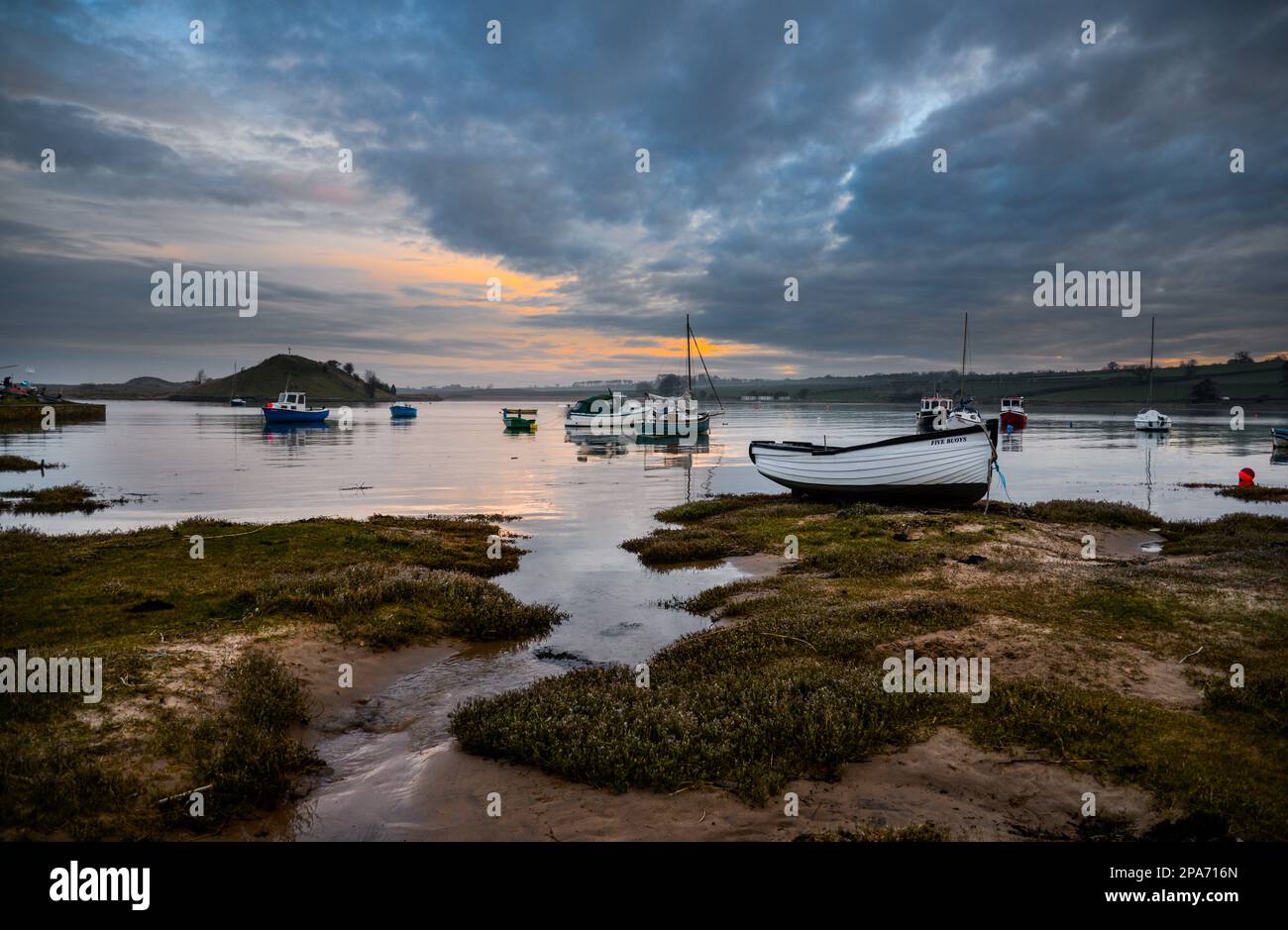 The Aln Estuary looking towards Church Hill, Alnmouth, Northumberland ...